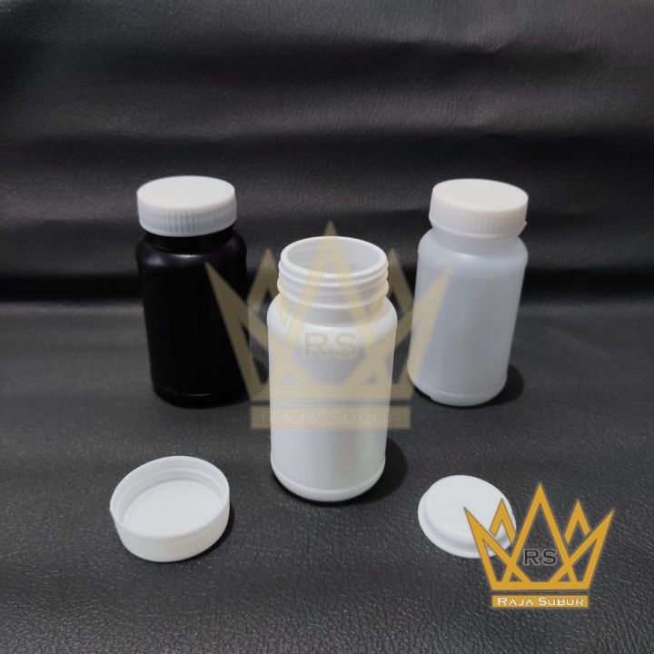 isi 10 pcs Botol Obat HDPE 60 Kapsul Wadah Bulat Putih Hitam Tutup Ulir 100 ml Tutup Drat ...