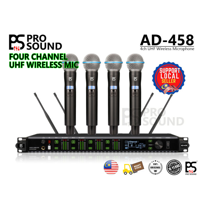 PS PRO SOUND AD-458 Digital UHF 4ch (4 channel) Handheld Wireless ...