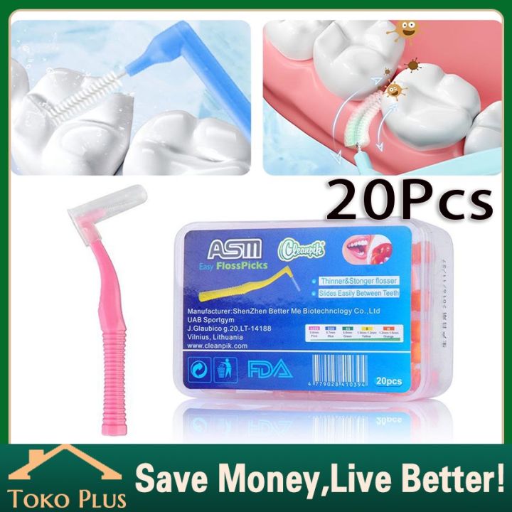 20Pcs Interdental Brush Bengkok Bentuk L Pembersih Celah Gigi Ortho ...