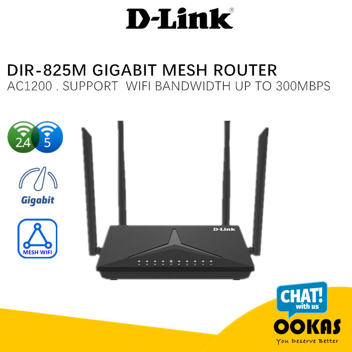 D-Link DIR-825M Mesh WiFi Router Gigabit AC1200 Dual Band (2.4GHz + 5GHz), Also Work as Access ...