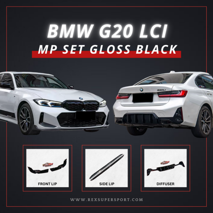 BMW G20 LCI MP Gloss Black 1 Package Front Lip / Side Lip / Diffuser ...