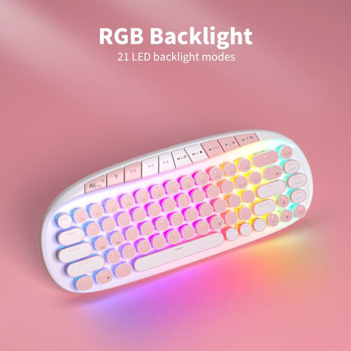 RK ROUND ROYAL KLUDGE Typewriter Mechanical Keyboard Tri-Mode 2.4G ...