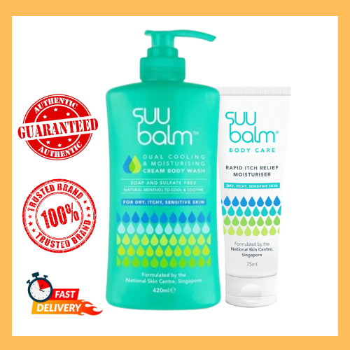 SUU BALM DUAL COOLING & MOISTURISING CREAM BODY WASH/ SUU BALM BODY CARE RAPID ITCH RELIEF ...