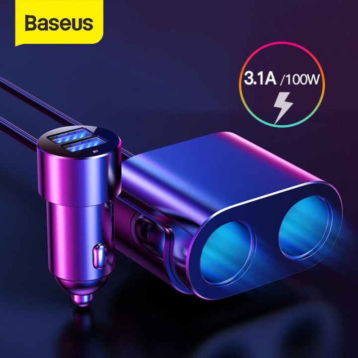 Baseus Car Splitter Socket 12V-24V Dual USB Car Charger Socket 100W Car ...