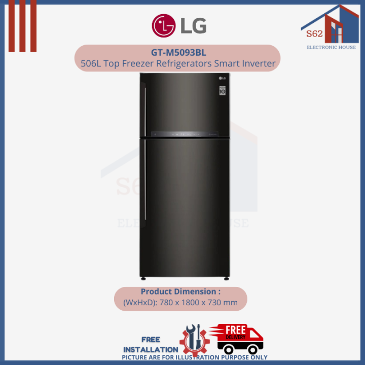 LG GT-M5093BL 2 Door 506L Top Freezer Refrigerators Smart Inverter ...