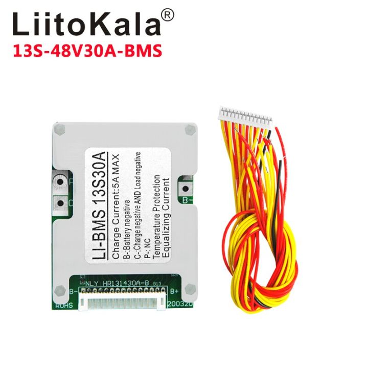 Liitokala 13S 48V 30A Li-Ion Lithium 18650 Battery Pack BMS PCB Board PCM Balance Integrated ...