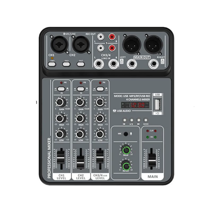 Professional 4 Channel USB Mixer Travel Mixing Console 48V Power for ...