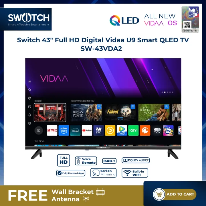 Switch 43" Full HD Digital Vidaa OS Smart QLED TV with Netflix, Disney+ ...