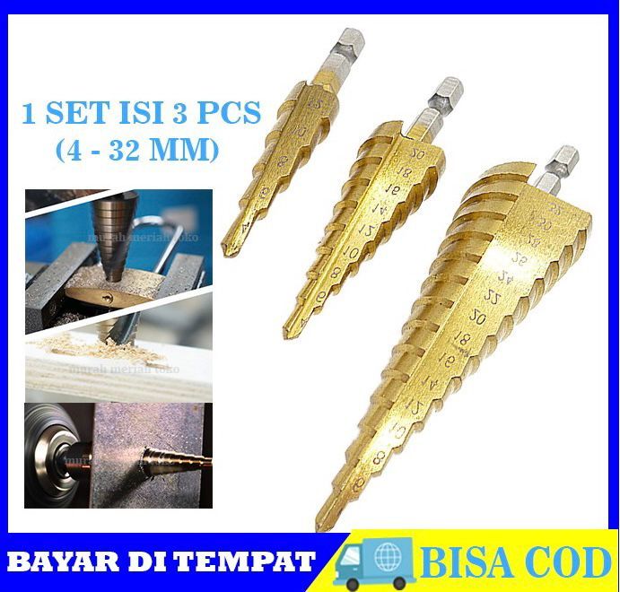 3 IN 1 SET Mata Bor Step Pagoda HSS Spiral Titanium Coated / Mata Bor ...