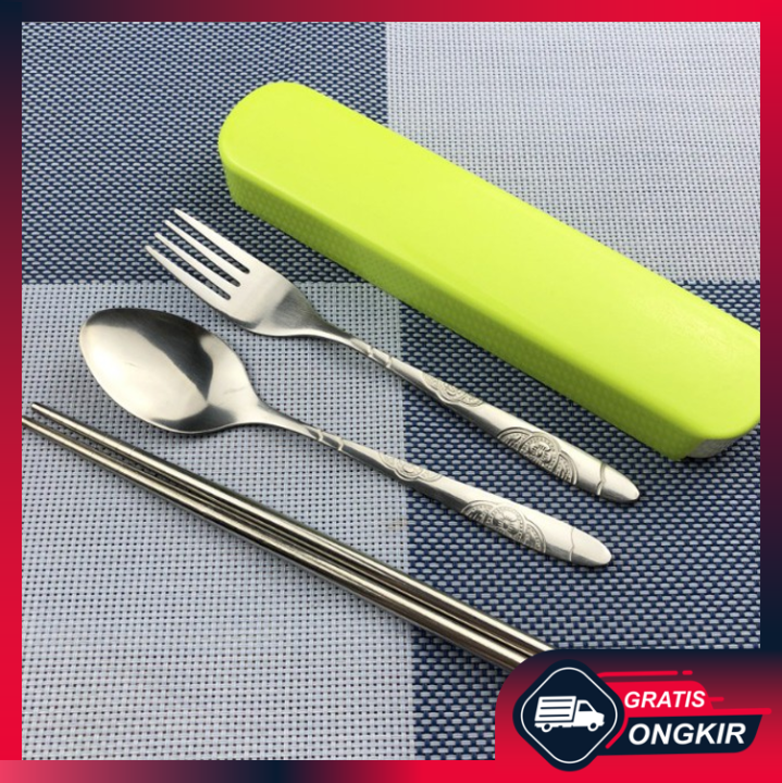 Gratis Ongkir - Set Alat Makan Portable Travel / Stainless Steel Set ...