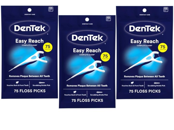 ฟันไหม DenTek Easy Reach Complete Clean พร้อมไหมขัดฟันที่แข็งแรง 75 ...