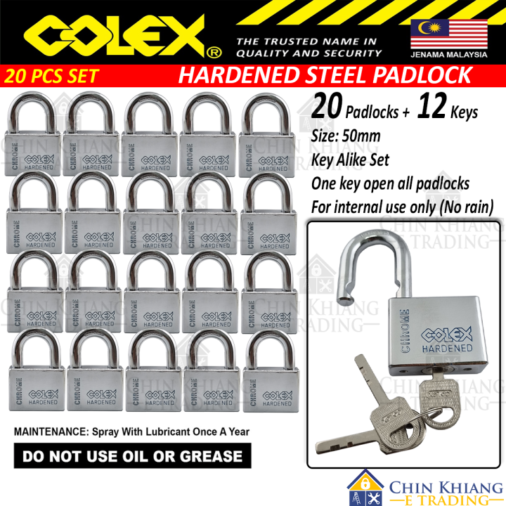 COLEX ZK5020 20 pcs 50mm Hardened Steel Padlock Keyed Alike Set ZK | Lazada
