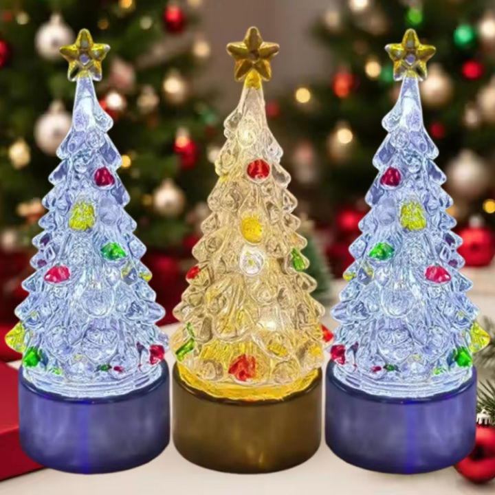 Battery-Powered Christmas Tree Night Light Crystal Table Lamp for Home ...