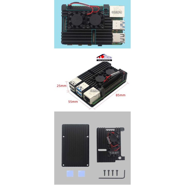 Raspberry Pi 4b 3b Aluminium Alloy Case With Dual Cooling Fan Heatsink Casing Pi 4 Model B