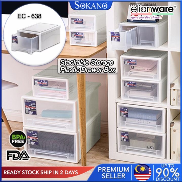 Elianware Elegant Modern Office Drawer Stackable Storage Box Plastic ...