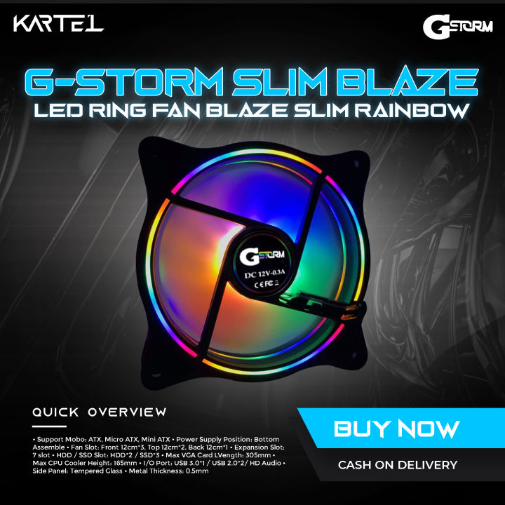 G STORM BLAZE SLIM 120mm PC CPU Computer Case Cooling Fan (RAINBOW ...