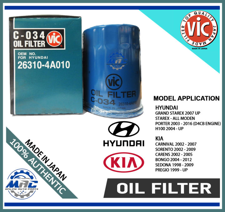 VIC C-034 Oil Filter for Hyundai Grand Starex , Porter , Kia Carnival ...