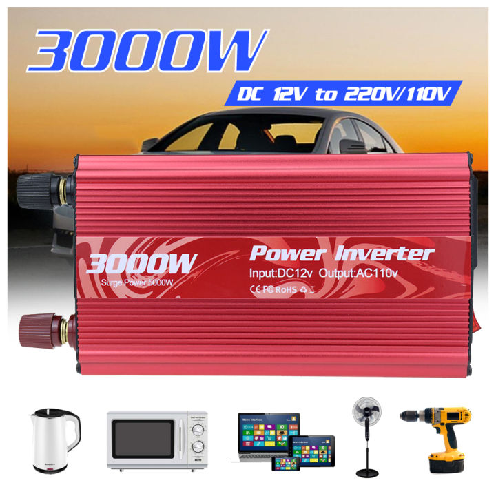 【Red】Car Power Inverter Transformer 3000W Power Inverter DC 12V/24V To ...