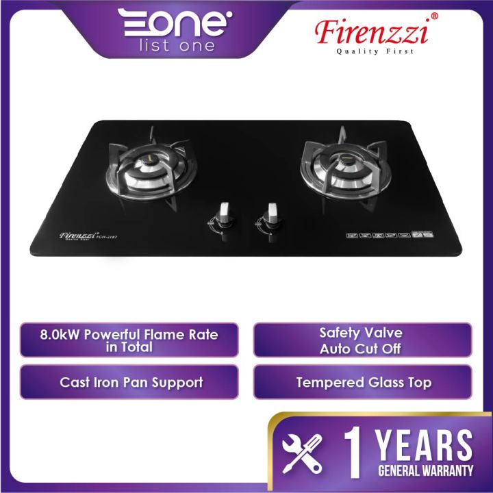Firenzzi 4.0kW 2 Burners Safety Valve Safety Device Tempered Glass Hob ...