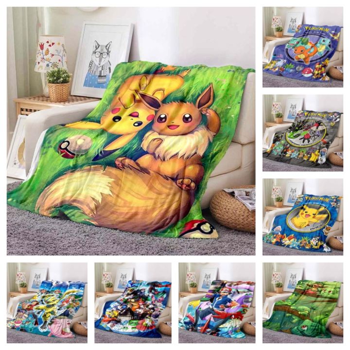 อะนิเมะ Pokemon Flannel ผ้าห่ม Pikachu Plush บ้านโซฟาพักกลางวันผ้าห่ม ...