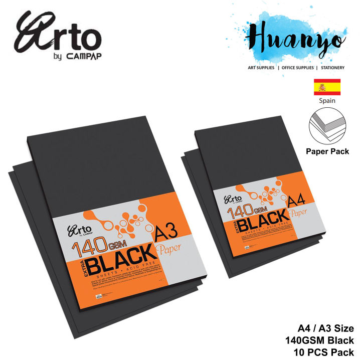 Campap Arto Extra Black Paper Pack 10 Sheets (140gsm, A4 / A3) | Lazada