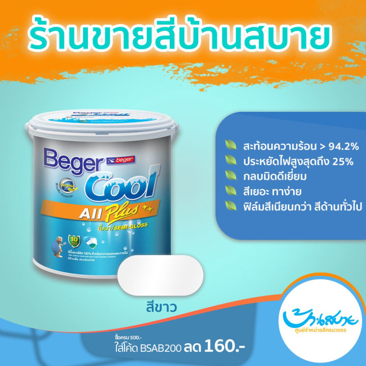 Beger Cool All Plus สีขาว คูลออลพลัส กึ่งเงา ขนาด 1 ลิตร 3.7 ลิตร และ 9 ลิตร สีทาภายนอกเกรด 10 ...