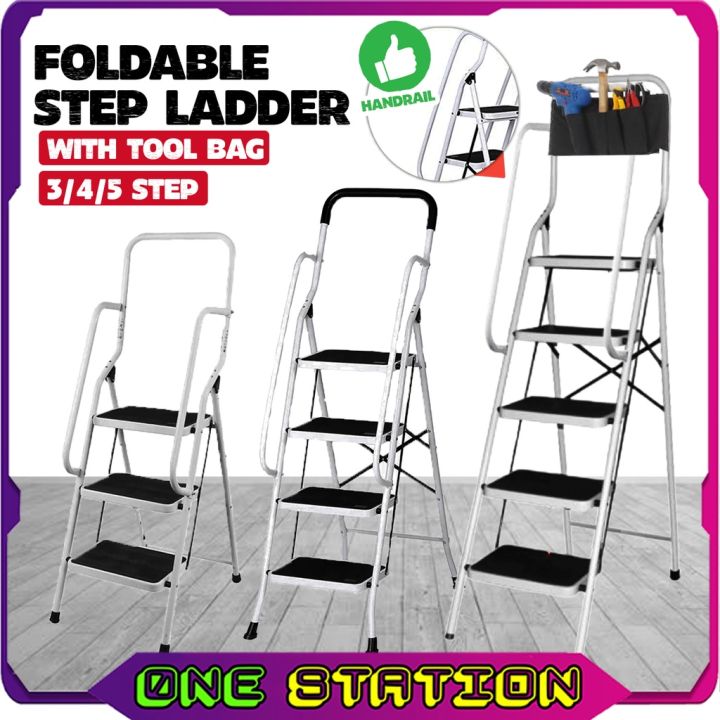 3/4/5 Step Foldable Step Ladder With Handle Tangga Lipat Heavy Duty ...