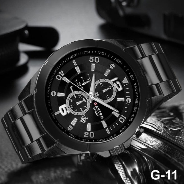 Jam Tangan Watch Pria Gastro Sport Tali Rantai Stainless Hitam Casual ...