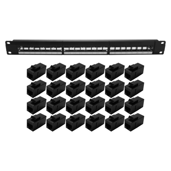 19Inch 1U Cabinet Rack Pass-Through 24 Port CAT6 Patch Panel RJ45 Cable ...