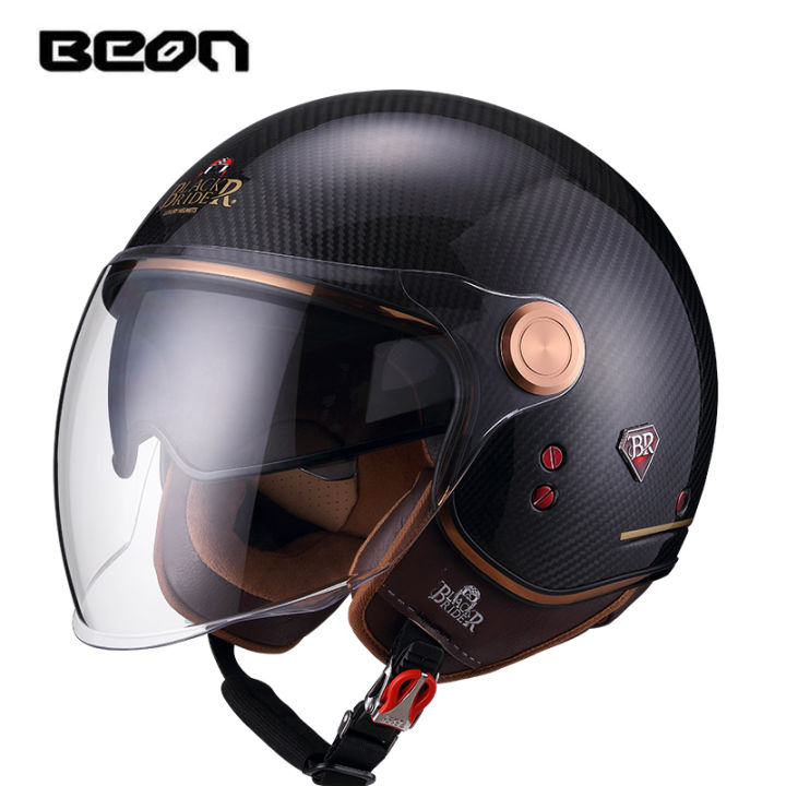 BEON BR-20 Motorcycle Riding Helmet Carbon Fiber Half Helmet 3/4 Helmet ...