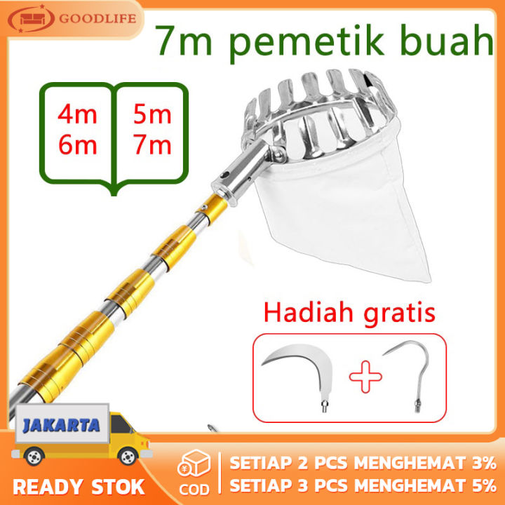 Alat Petik Buah Tongkat Pemetik Buah Teleskopik 4/6 Meter Tiang ...