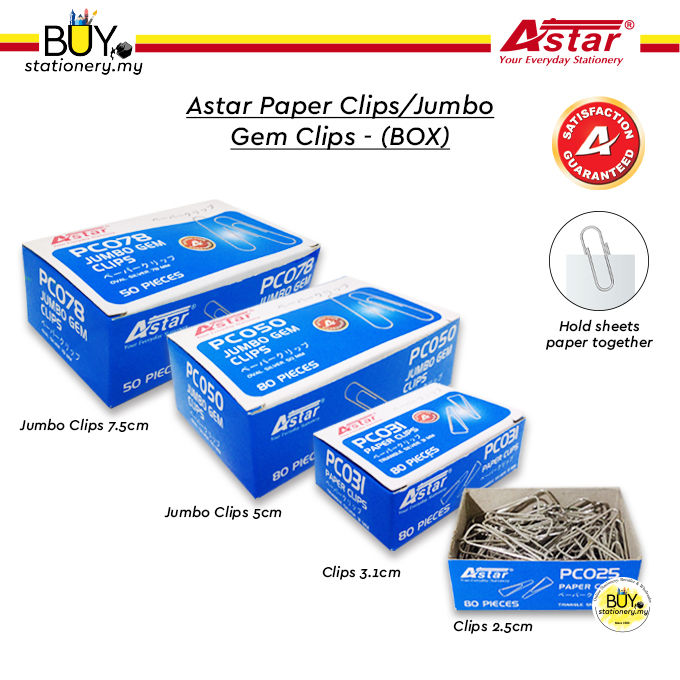 Astar Paper Clip Jumbo Gem Clips 2.5cm 3.1cm 5cm 7.8cm – (BOX) Paper ...