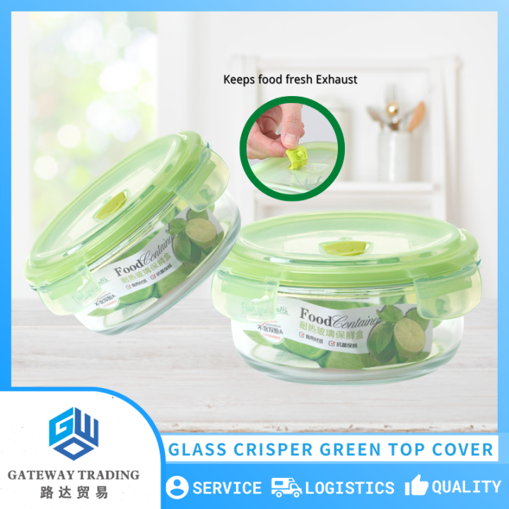 Glass Crisper Green Top Cover Fresh Keeper Meal Prep Bowl Lunch Box ...