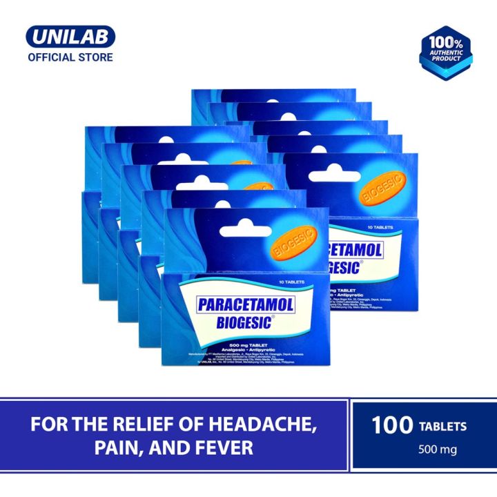 Unilab Biogesic 100 Tablets - 500mg Paracetamol for Quick Relief of ...