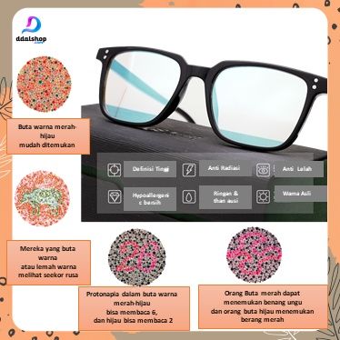 Kacamata Buta Warna merah hijau Enchroma untuk Pria dan Wanita Bingkai ...