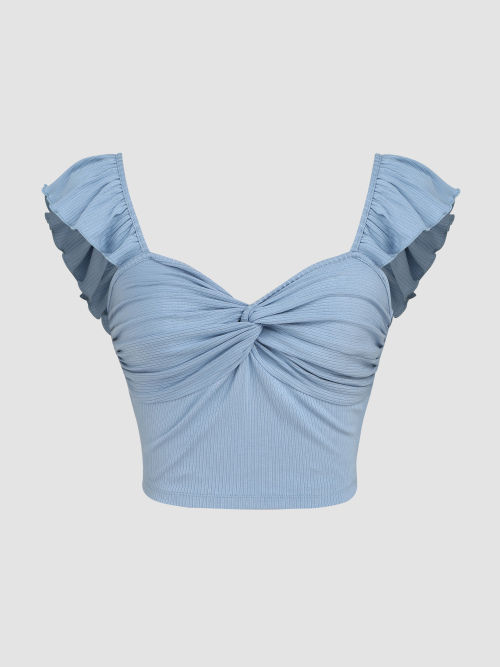 Cider Kpop Solid Twist Ruffle Sleeve Crop Top Lazada Ph