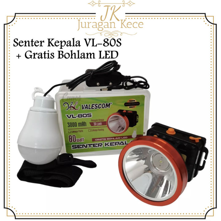 JUKE Senter Kepala Valescom 80 Watt VL-80S Cahaya Putih / Kuning + GRATIS Lampu Bohlam LED Tali ...