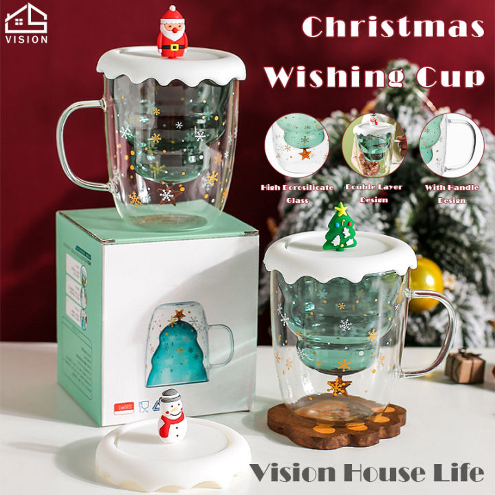 Vision Transparent Christmas Tree Mug with Lid Creative Glass Christmas ...