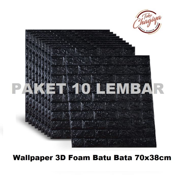 PAKET 10 LEMBAR Wallpaper 3D Foam Motif Batu Bata Hitam Sticker Timbul ...