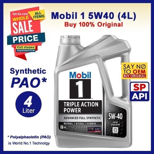 Mobil 1 (5W40) SP Fully Synthetic Engine Oil (4L) Advance Triple Action ...