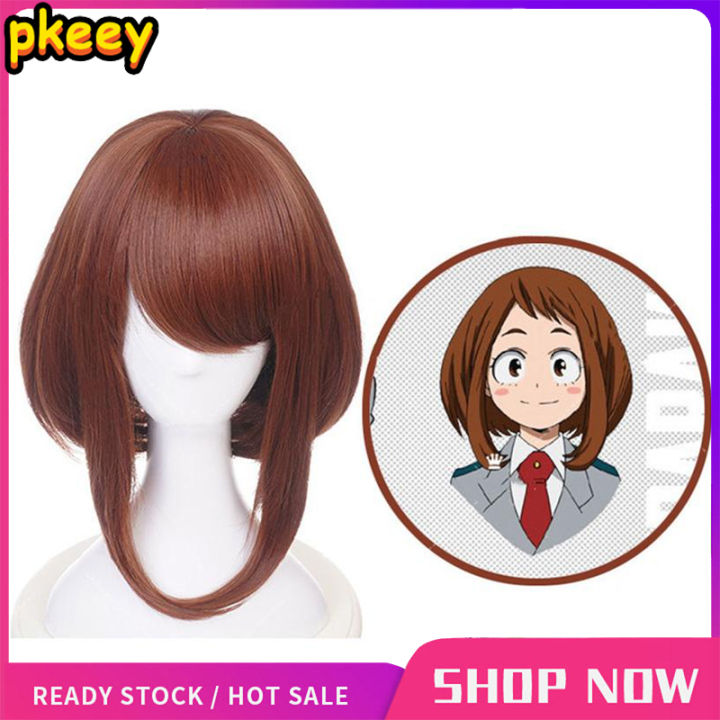 Anime My Hero Academia Ochako Uraraka Wig Short Brown Bob Heat Resistant Cosplay Hollowen Wig