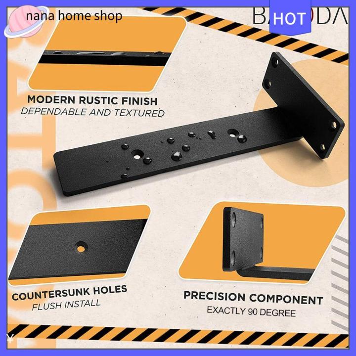 1x Heavy Duty Floating Shelf Brackets Black Coated Wall Mount Shelve L Brackets Replacement ...