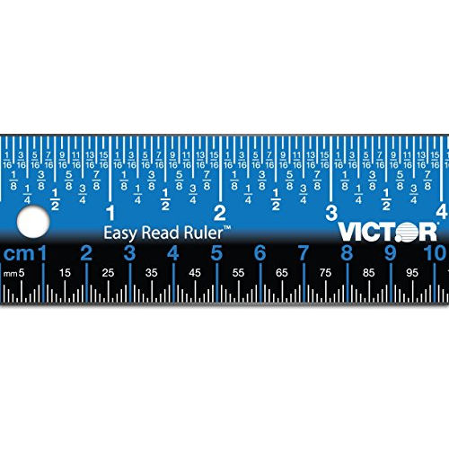 Victor, EZ18SBL, Ruler, Inch, Gloss, Stainless Steel, 18-1/4, Blue ...