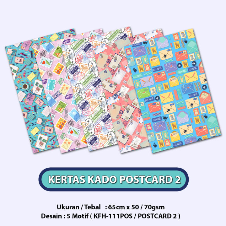 Kertas Kado Squeezy isi 50 / Bungkus Kado Motif Postcard KFH-104POS ...