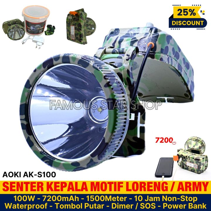 Senter Kepala AOKI 100w 100 Watt Super Led Baterai Lithium 7200mAh ...