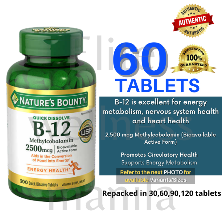 60 Tablets- Nature's Bounty Vitamin B-12 2500 mcg AUTHENTIC | Lazada PH