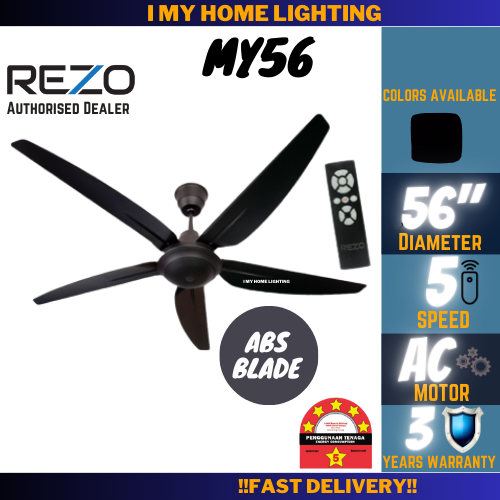 REZO VENTUS MY56 56" 5 blade ceiling fan with remote Black kipas murah ...