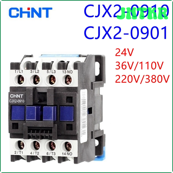 JNTKR Original CHINT CJX2-0910 1NO CJX2-0901 1NC Din Rail Magnetic AC Contactor 9A Coil Voltage ...