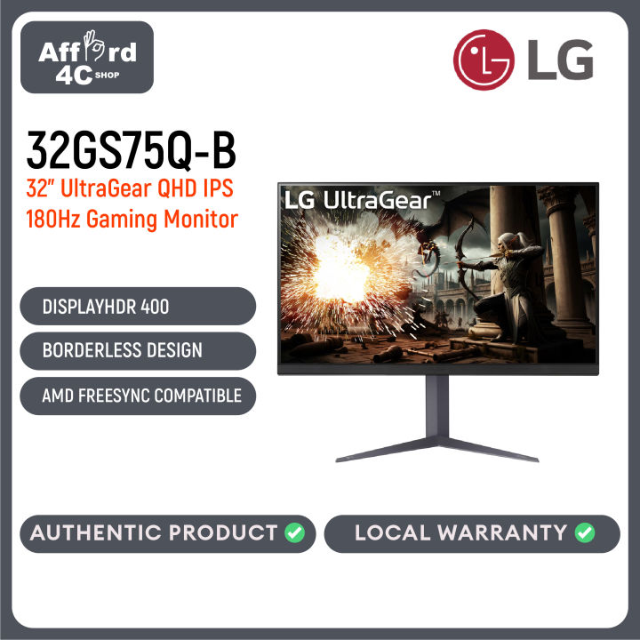 LG 32GS75Q-B 32-Inch UltraGear™ QHD 180Hz 1ms G-Sync Compatible ...