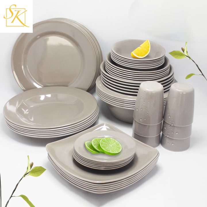 6pcs set Grey Melamine ware Chocolate plates bowls square plates saucer ...